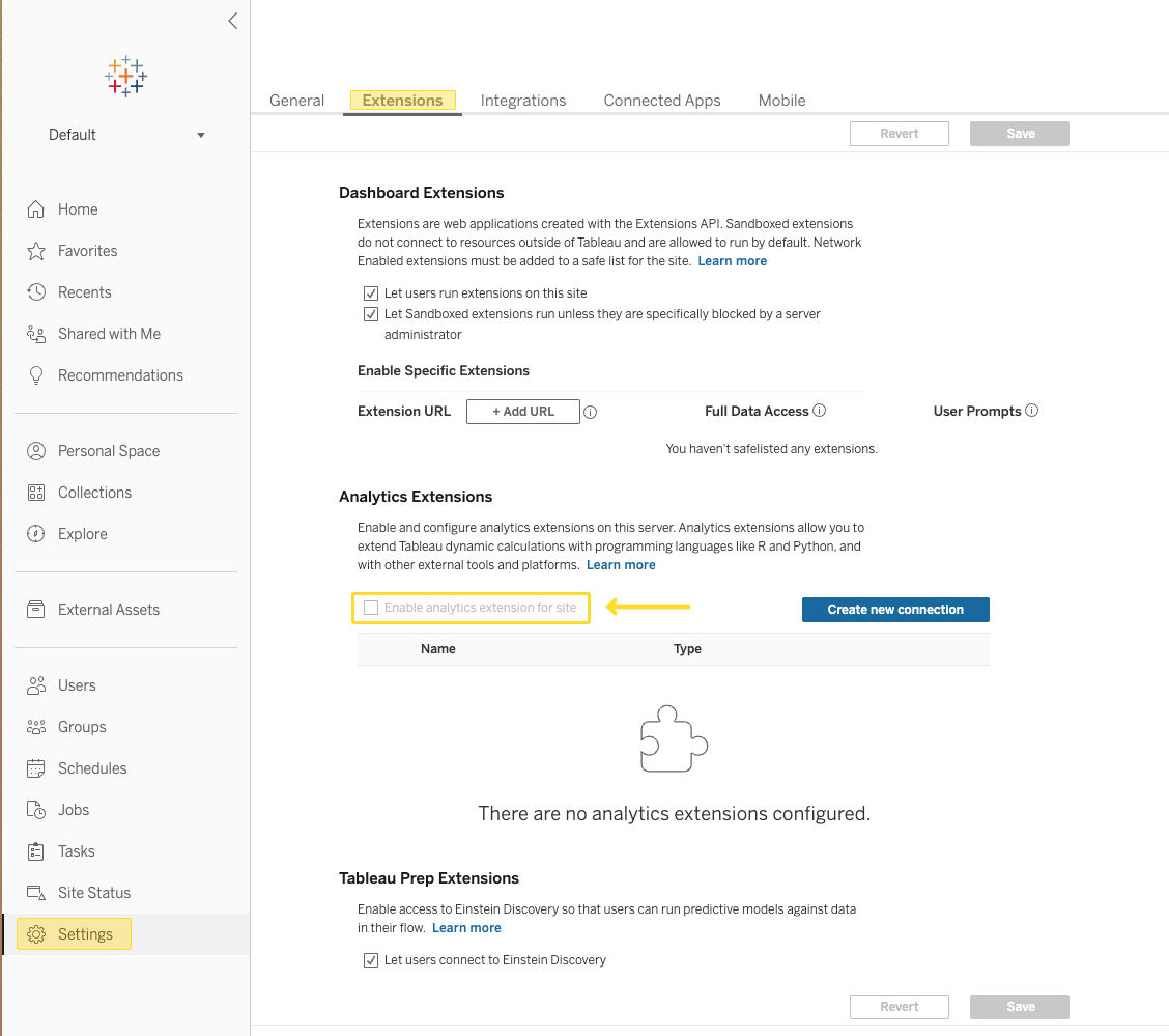 Enable Analytics Extensions For This Site Is Greyed Out On Tableau